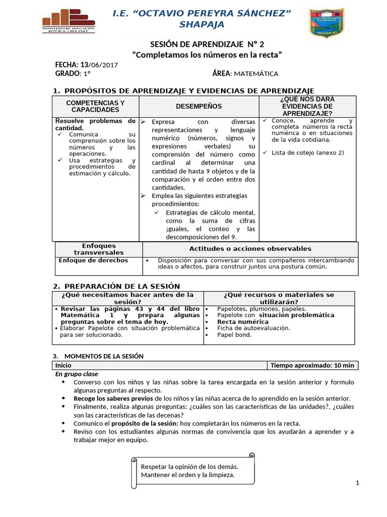 SESION 2 Completamos los numeros en a recta | PDF | Aprendizaje | Modificación de comportamiento