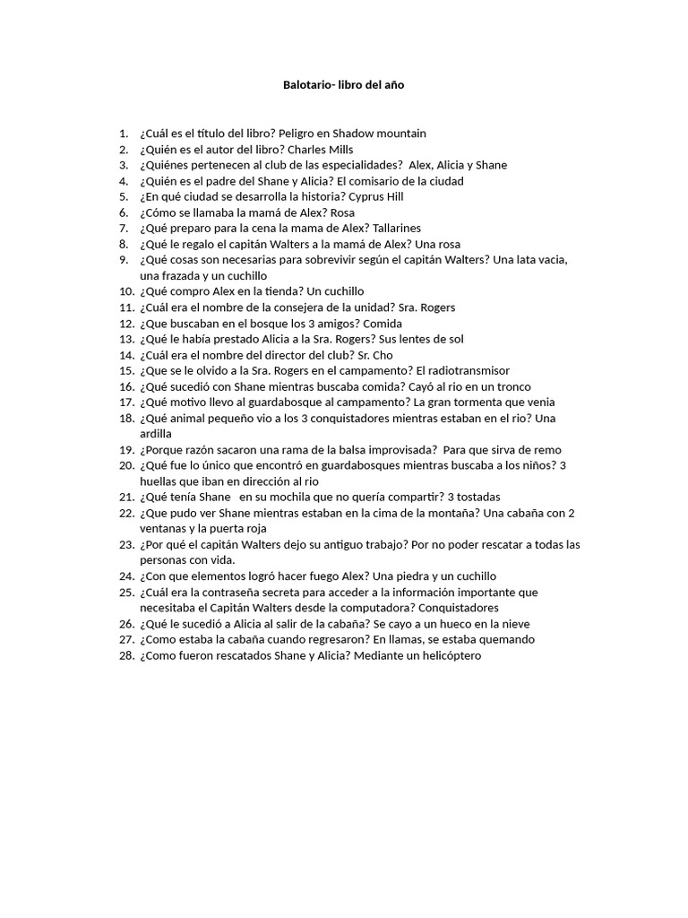 Balotario Respuestas | PDF | Historia | Novela negra, policíaca y suspenso