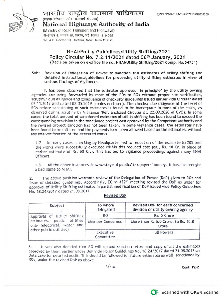 Policy Guidelines Utility Shifting NHAI | PDF