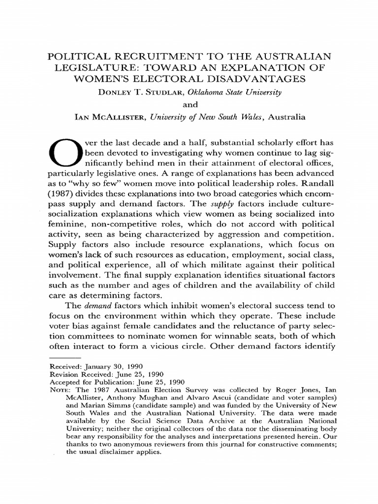 Studlar1991 Political Recruitment | PDF | Elections | Electoral District