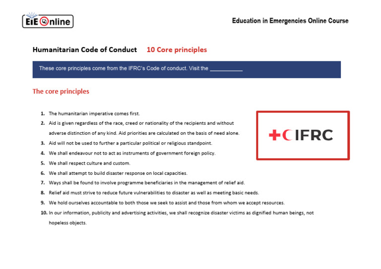 1.1 Humanitarian Principles 10 Core Principal (IFRC) PDF | PDF