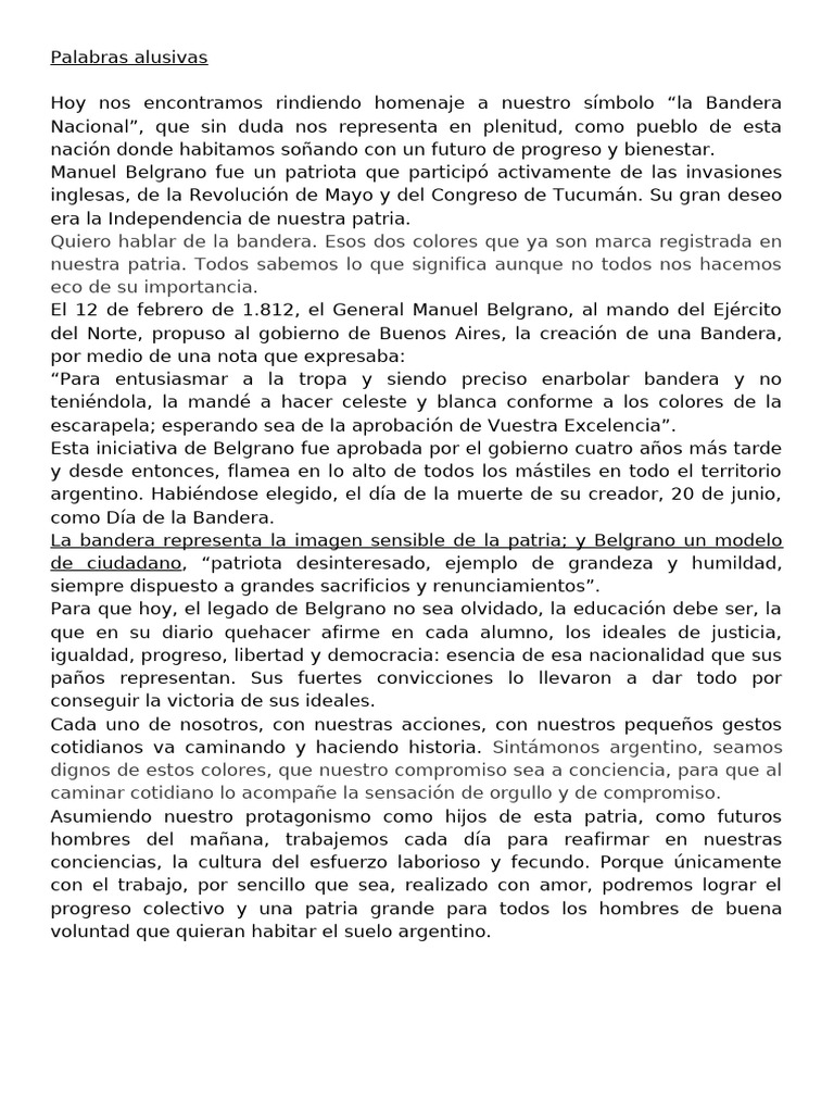 Palabras Alusivas DIA DE LA BANDERA | PDF