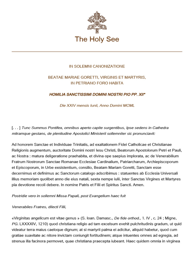 HF P-Xii Hom 19500624 Maria-Goretti | PDF