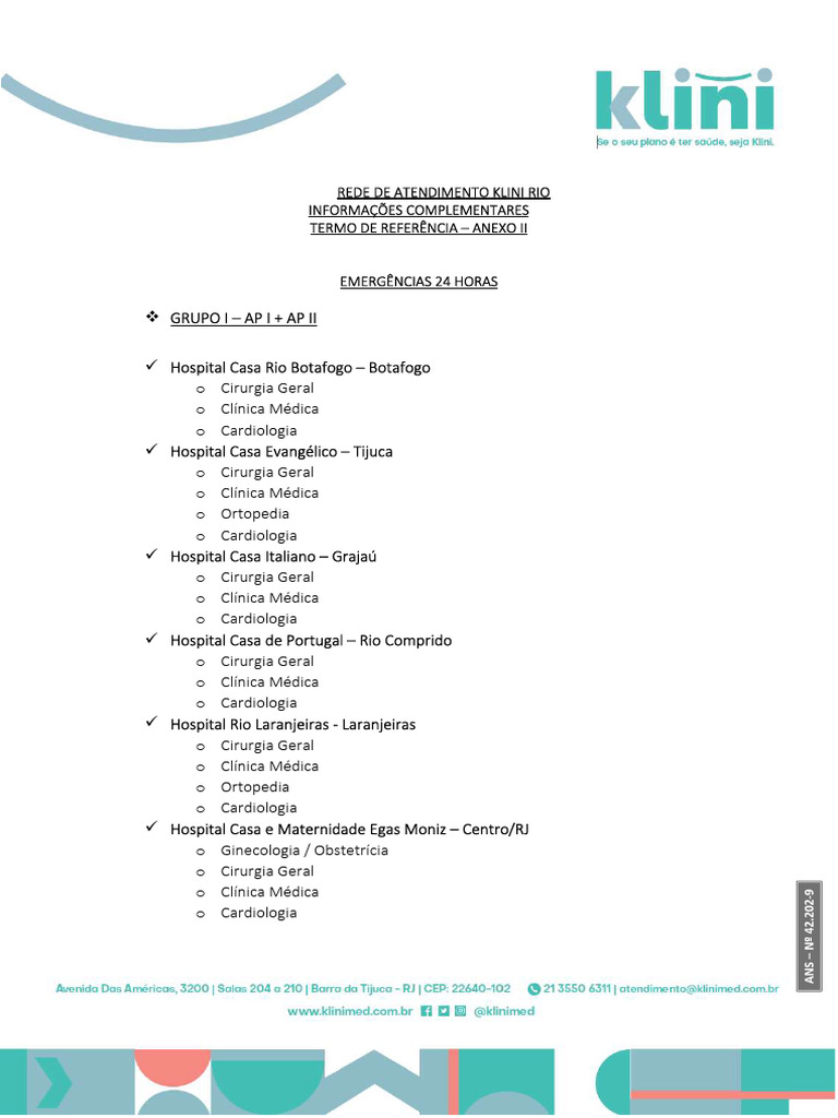 Rede de Atendimento Klini Rio | PDF | Hospital | Medicina Clínica
