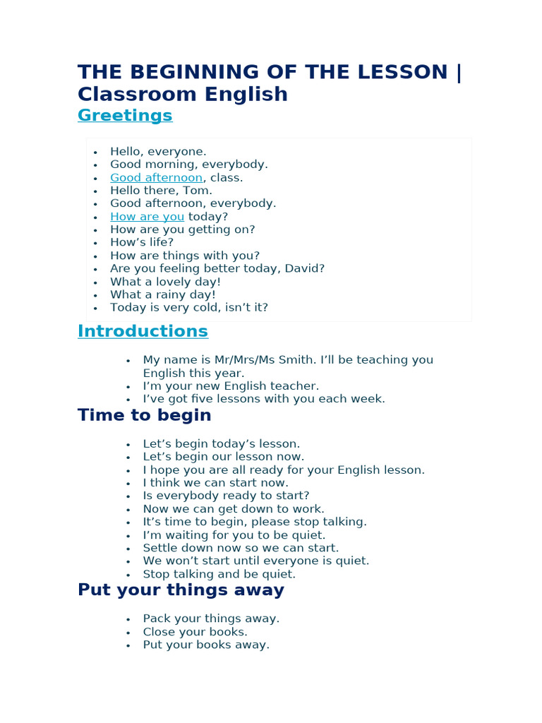 CLASSROOM EXPRESSIONS | PDF | Classroom | Question