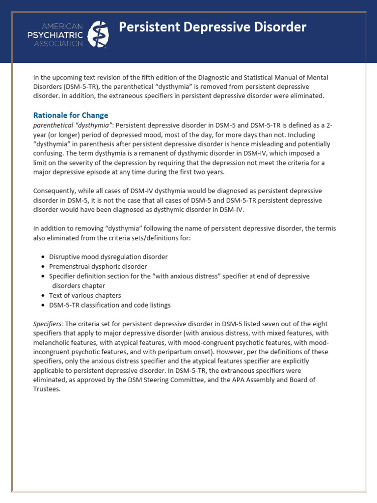 APA DSM5TR PersistentDepressive | PDF | Diagnostic And Statistical ...