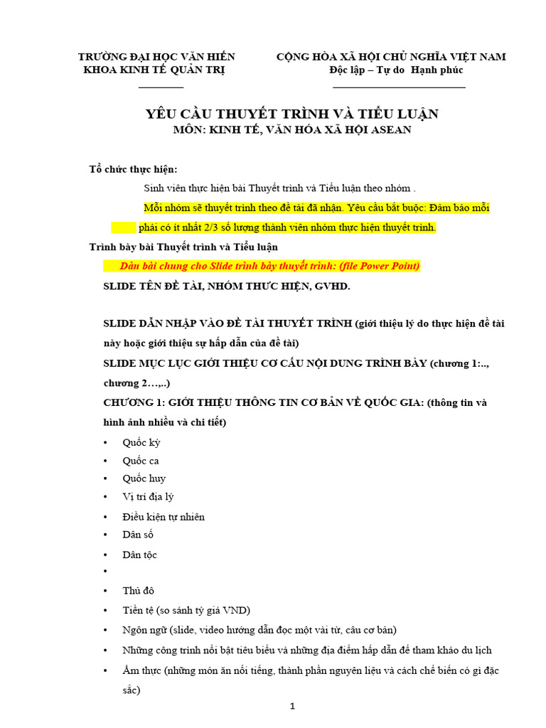 Huong Dan Thuyet Trinh Va Tieu Luan Hk2-2324 | PDF