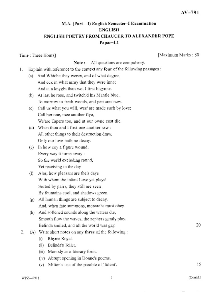 English Poetry: Chaucer to Pope | PDF | Poetry