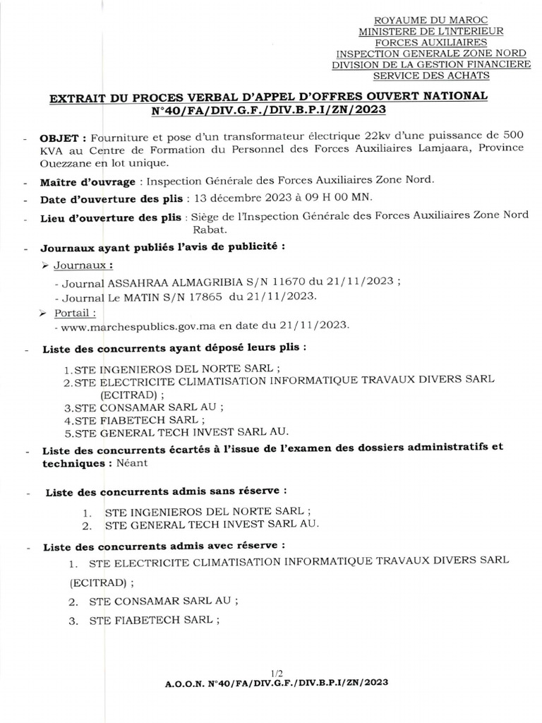 Extrait du PV AOON N°40 | PDF