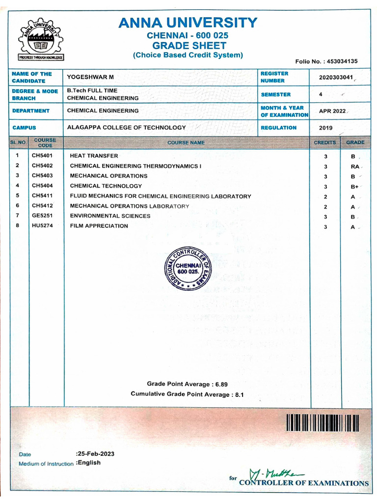 Sem 4 Marksheet | PDF