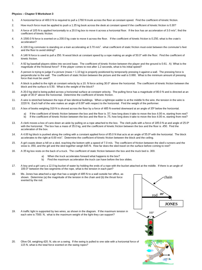 Physics Friction Problems Worksheet | PDF | Force | Friction
