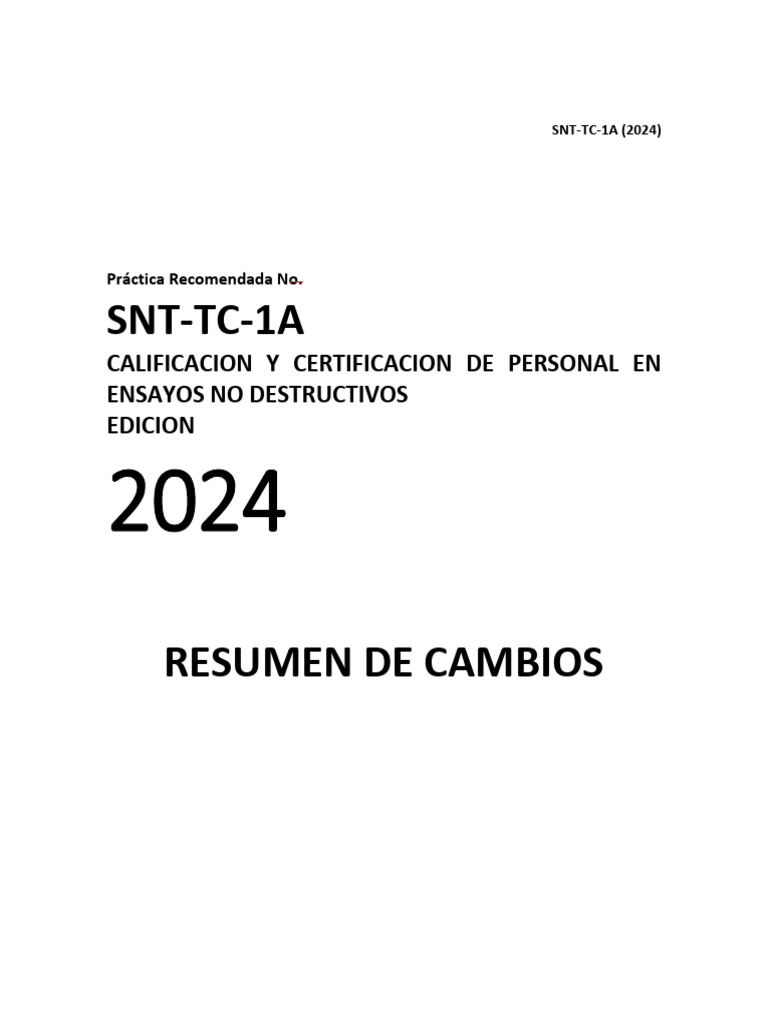 SNT-TC-1A, Resumen de Cambios Edicion 2024 | PDF | Tecnología