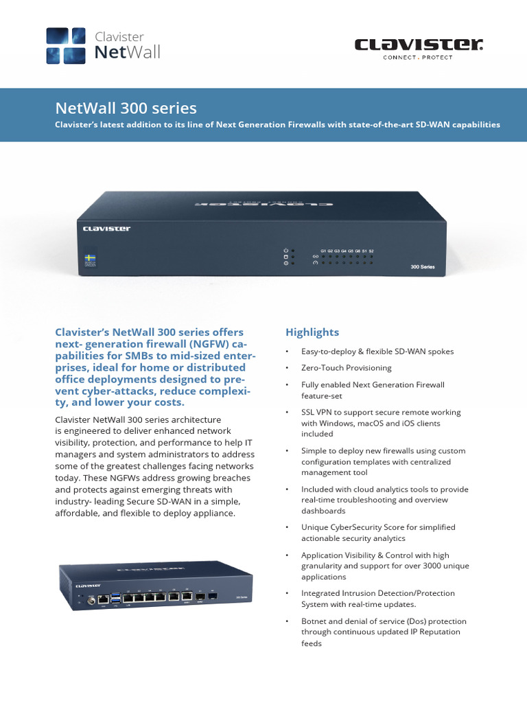 Clavister Netwall Datasheet 300 Series Eng 2023 | PDF | Security ...