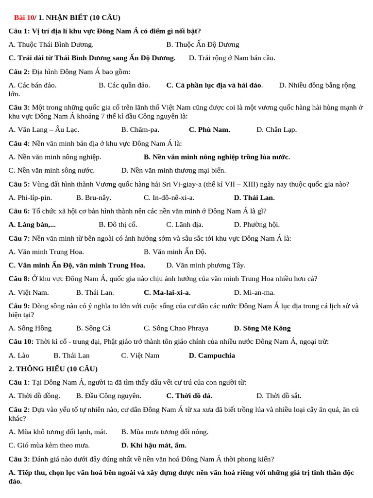 Đề Cương Lịch Sử Hkii (Bài 10 - Bài 16) | PDF