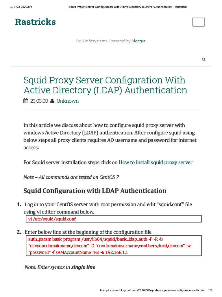 Squid Proxy Server Configuration With Active Directory (LDAP) Authentication | PDF