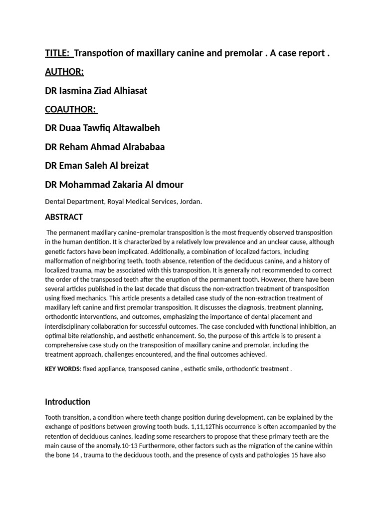 Maxillary Canine-Premolar Transposition Case Study | PDF | Orthodontics ...