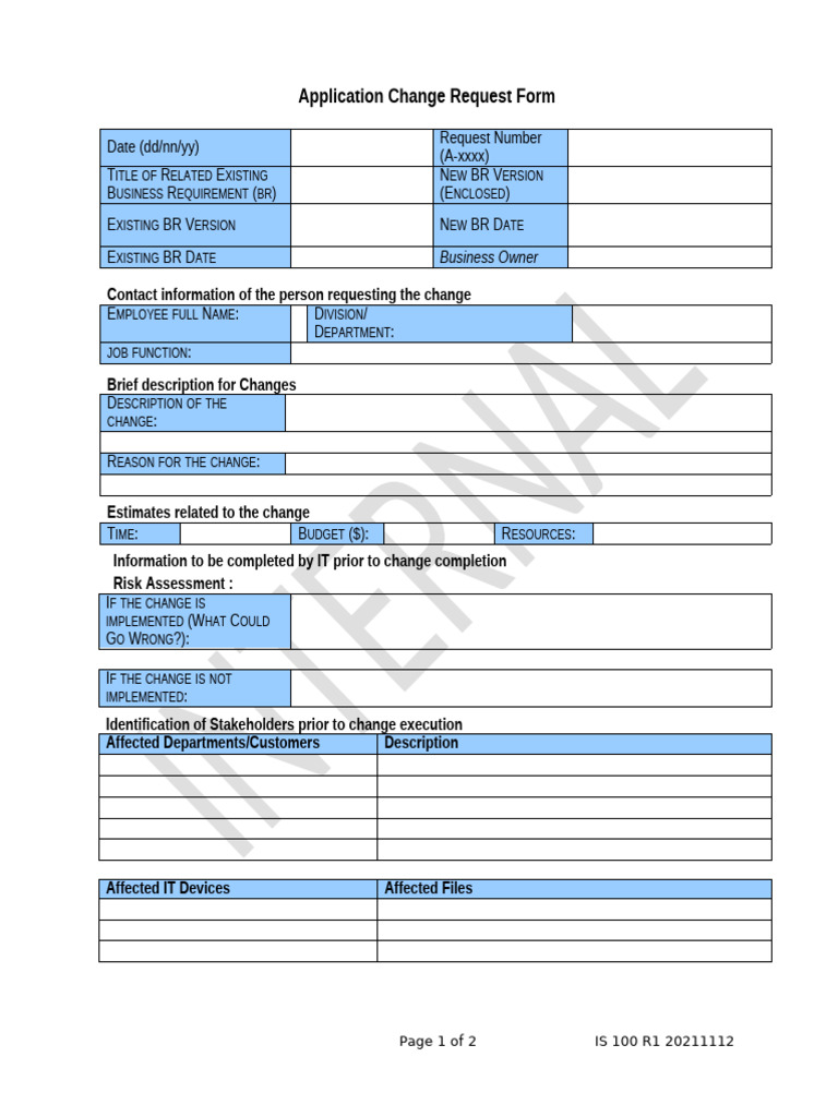IS 100 R1 Application Change Request Form | PDF | Finance & Money ...