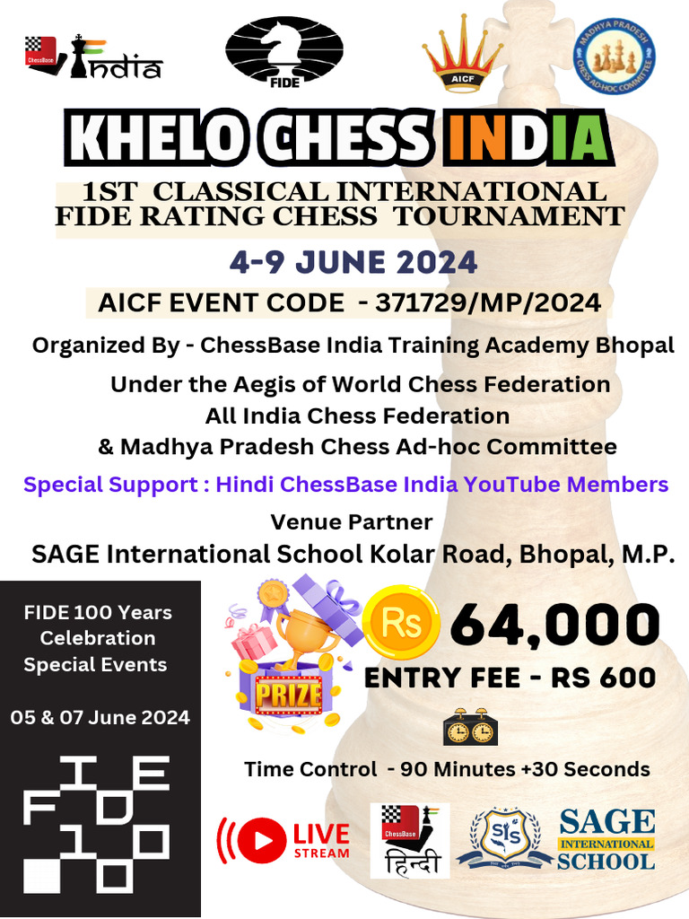 Khelo Chess India 1st Classical Fide Rating 2024 PART of FIDE 100 2 ...