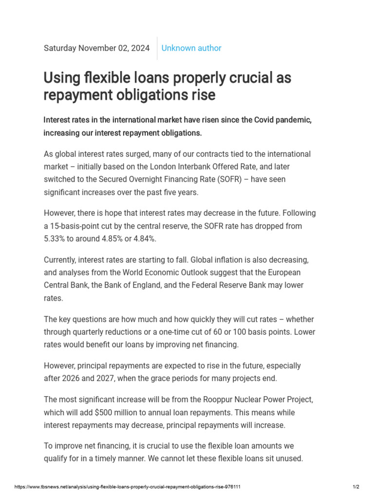 Using Flexible Loans Properly Crucial As Repayment Obligations Rise ...