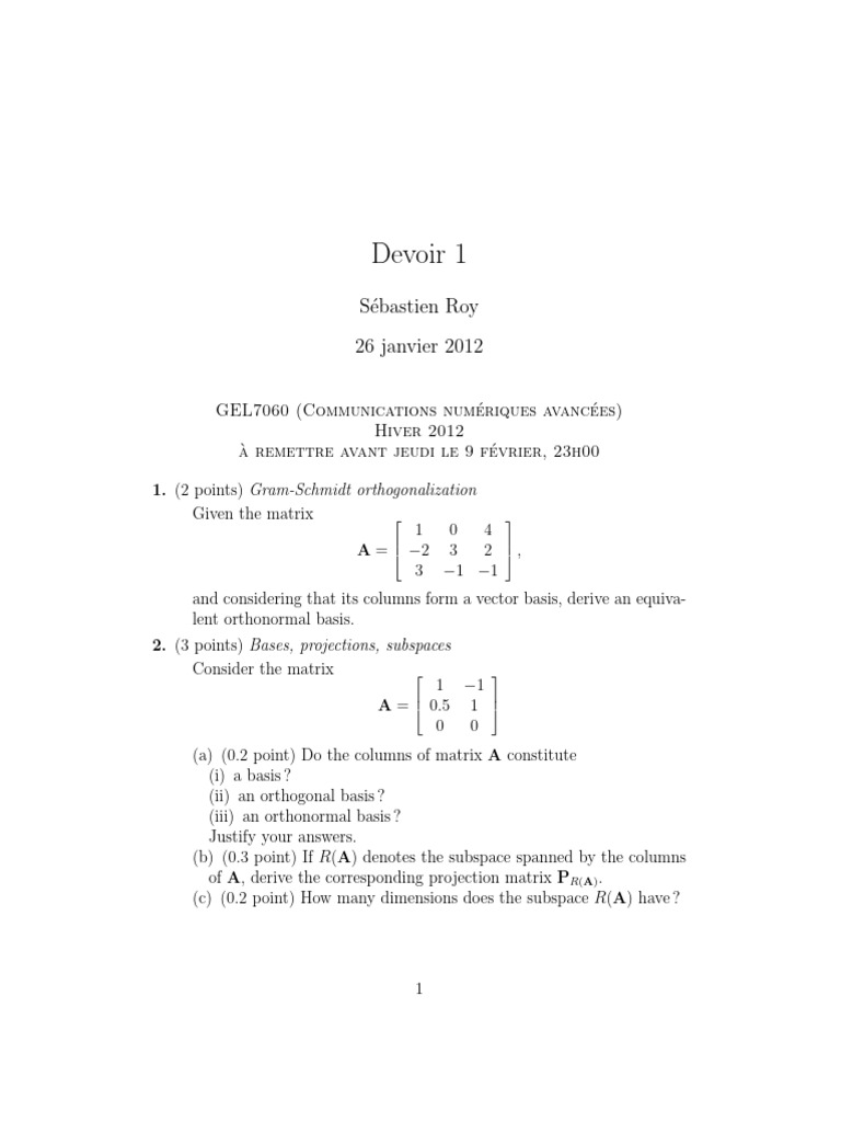 Devoir 1 | PDF | Linear Subspace | Algebra