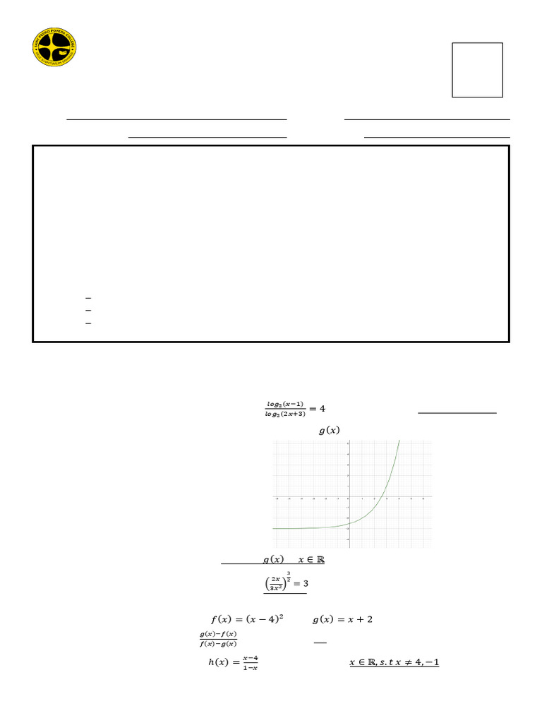 Senior High Math Assessment | PDF | Equations | Function (Mathematics)
