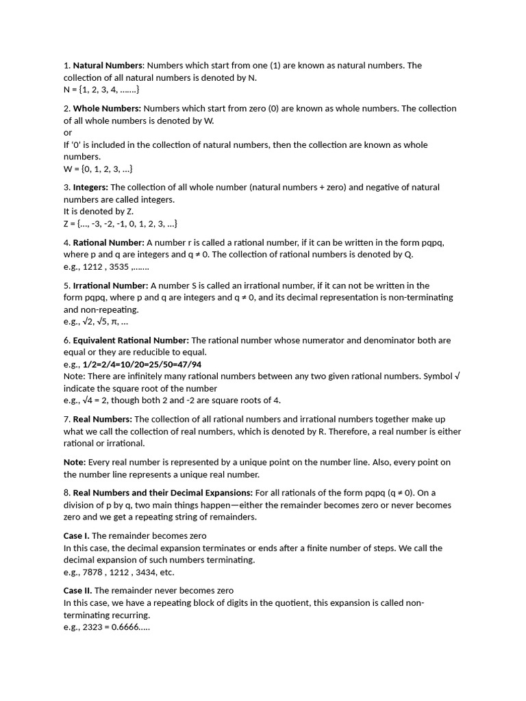 class 9 notes real numbers | PDF | Numbers | Rational Number