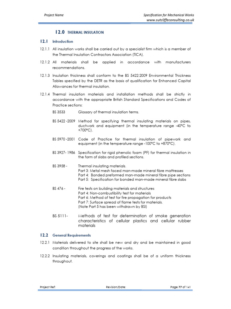 Thermal Insulation Specification Template | PDF | Duct (Flow) | Thermal ...