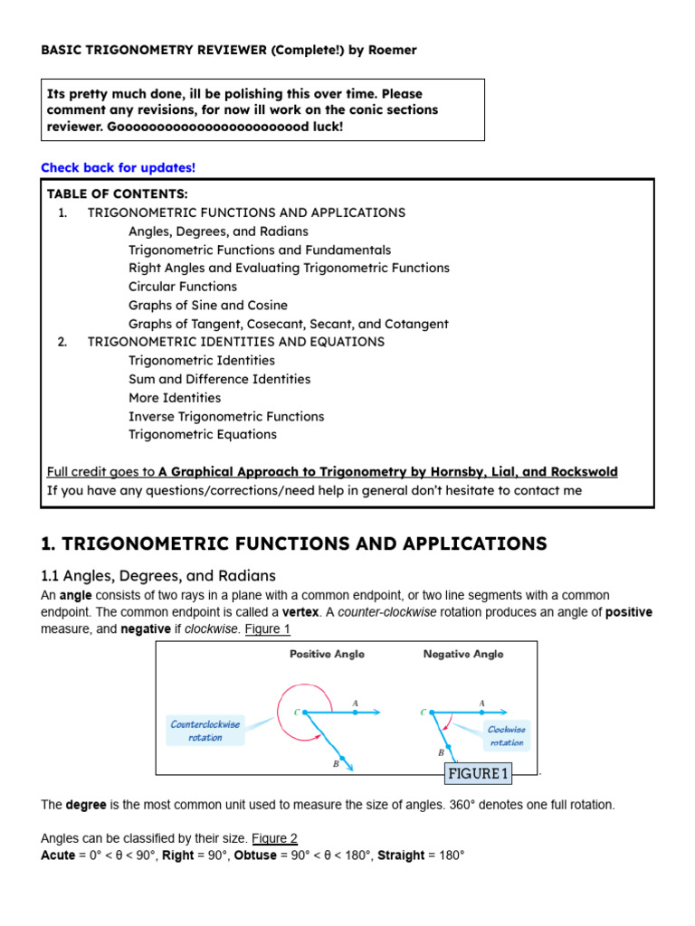 Basic Trigonometry Reviewer | PDF | Trigonometric Functions | Trigonometry