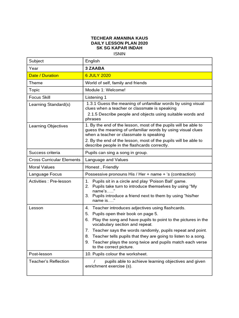 rph amanina | PDF | English Language | Lesson Plan