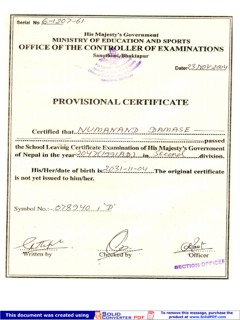 SLC Provisional | PDF