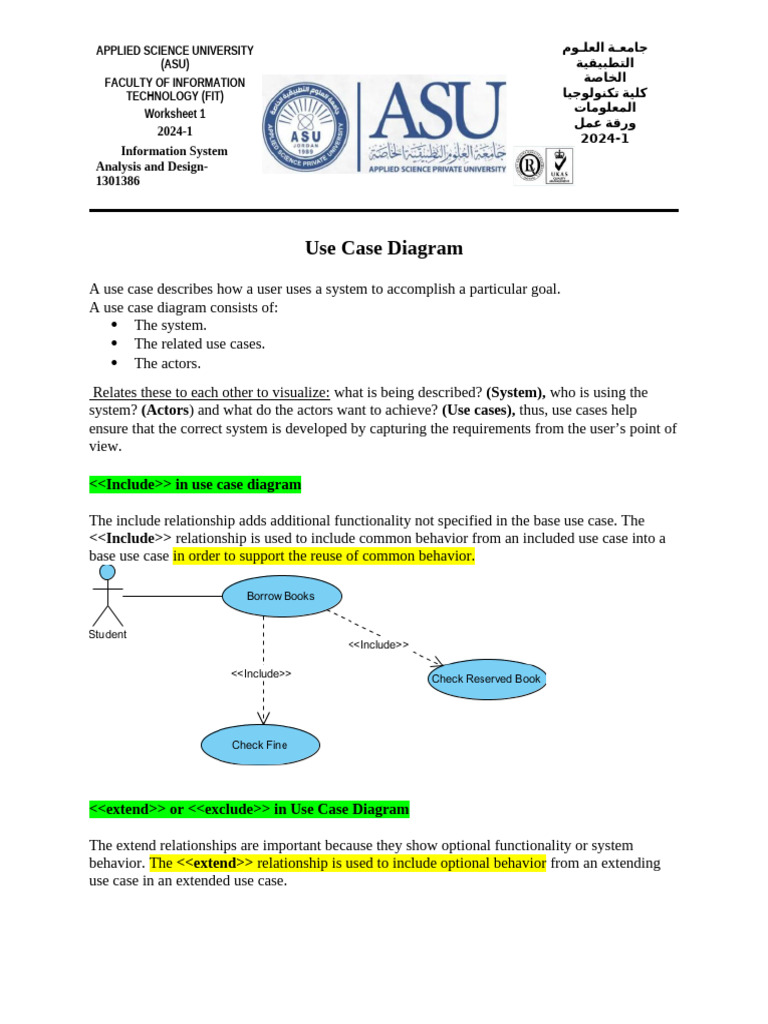 Use Case Diagram (Include and Exclude) Worksheet | PDF | Business ...