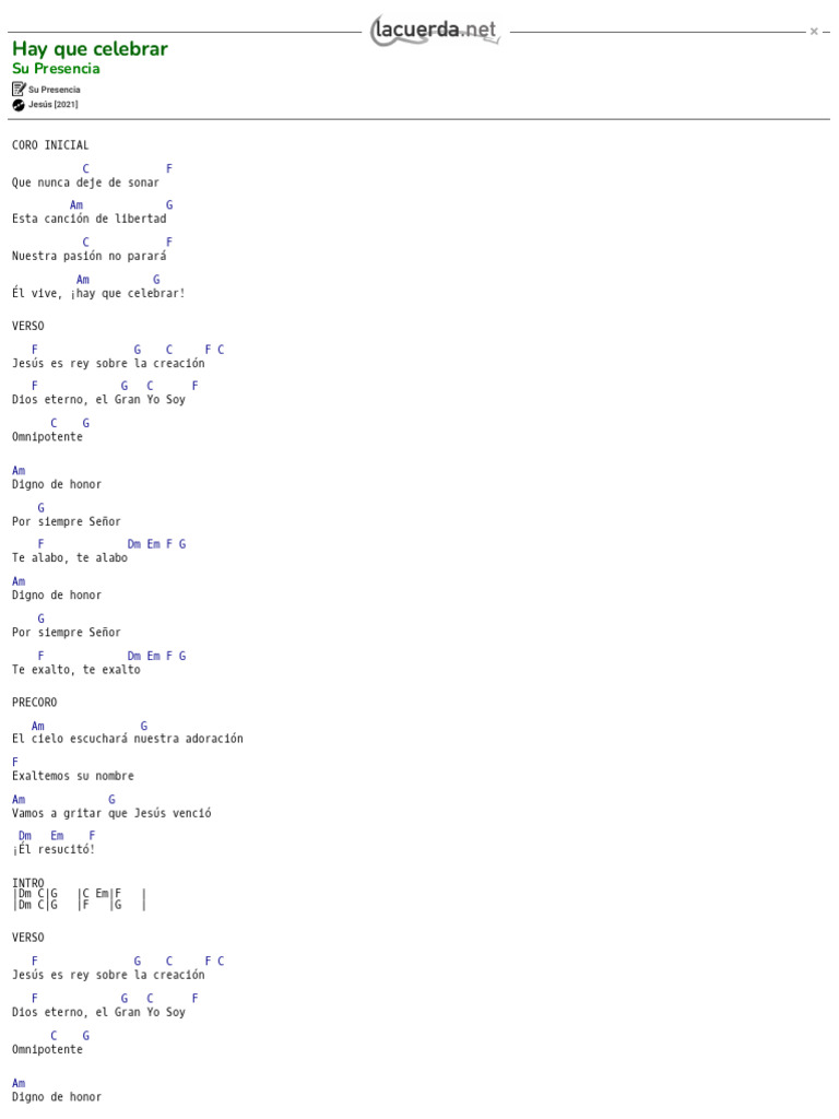 HAY QUE CELEBRAR, Su Presencia - Acordes | PDF | Poesía