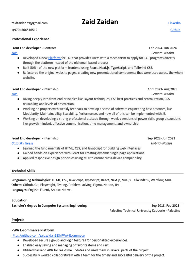 Zaid CV | PDF | Computing | Software Engineering