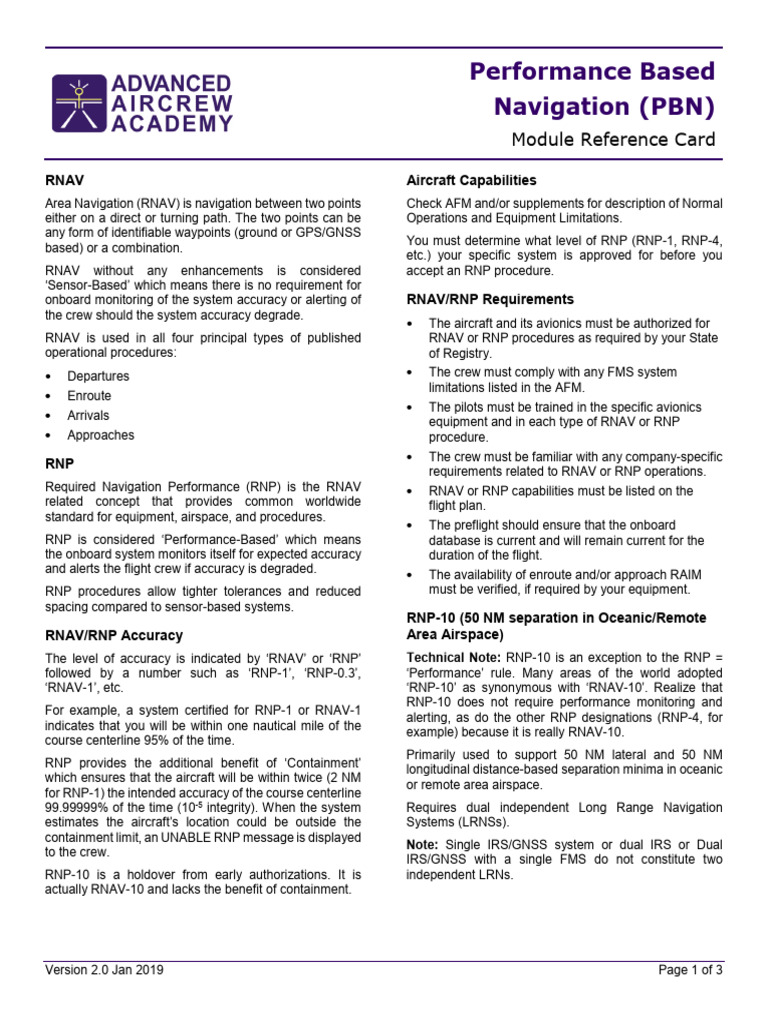 PBN Reference Card V2 | PDF | Aerospace | Aircraft