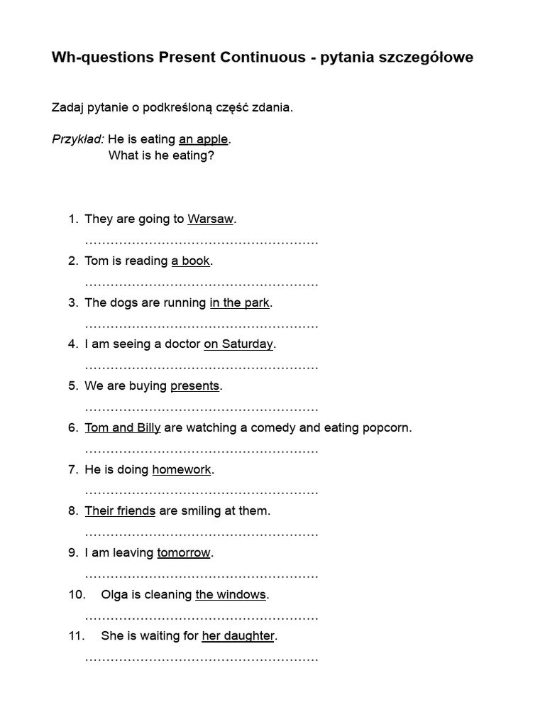 Wh-Questions in Present Continuous | PDF