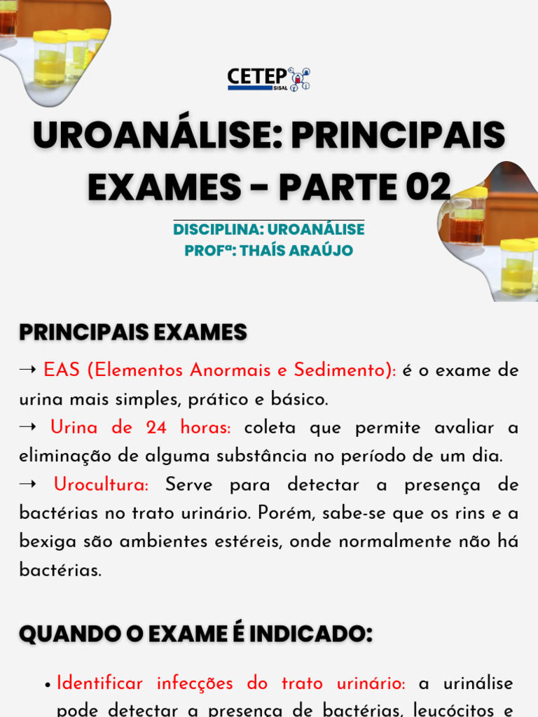 Parte 02 - Uroanálise Principais Exames | PDF