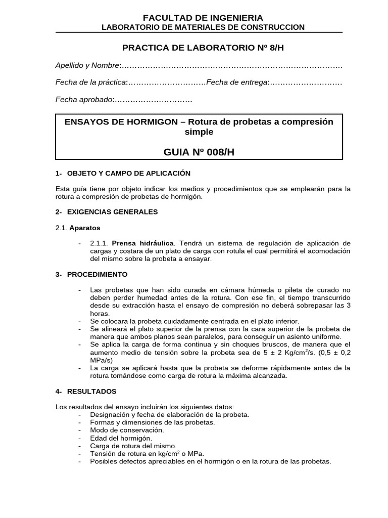 Ensayo Compresión Probetas Hormigón | PDF | Hormigón