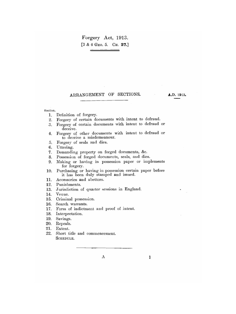 Forgery Act 1913: Key Provisions | PDF | Forgery | Criminal Law