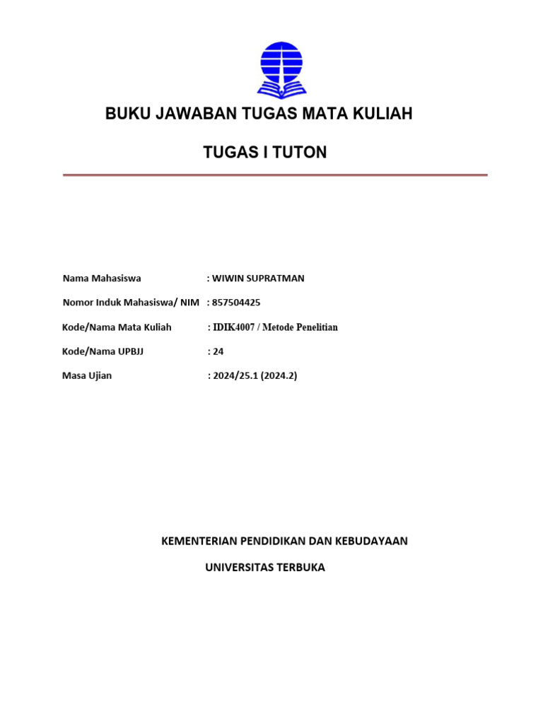Jawaban Tugas Tuton TT 1 Wiwin Supratman 857504425 Metode Penelitian | PDF