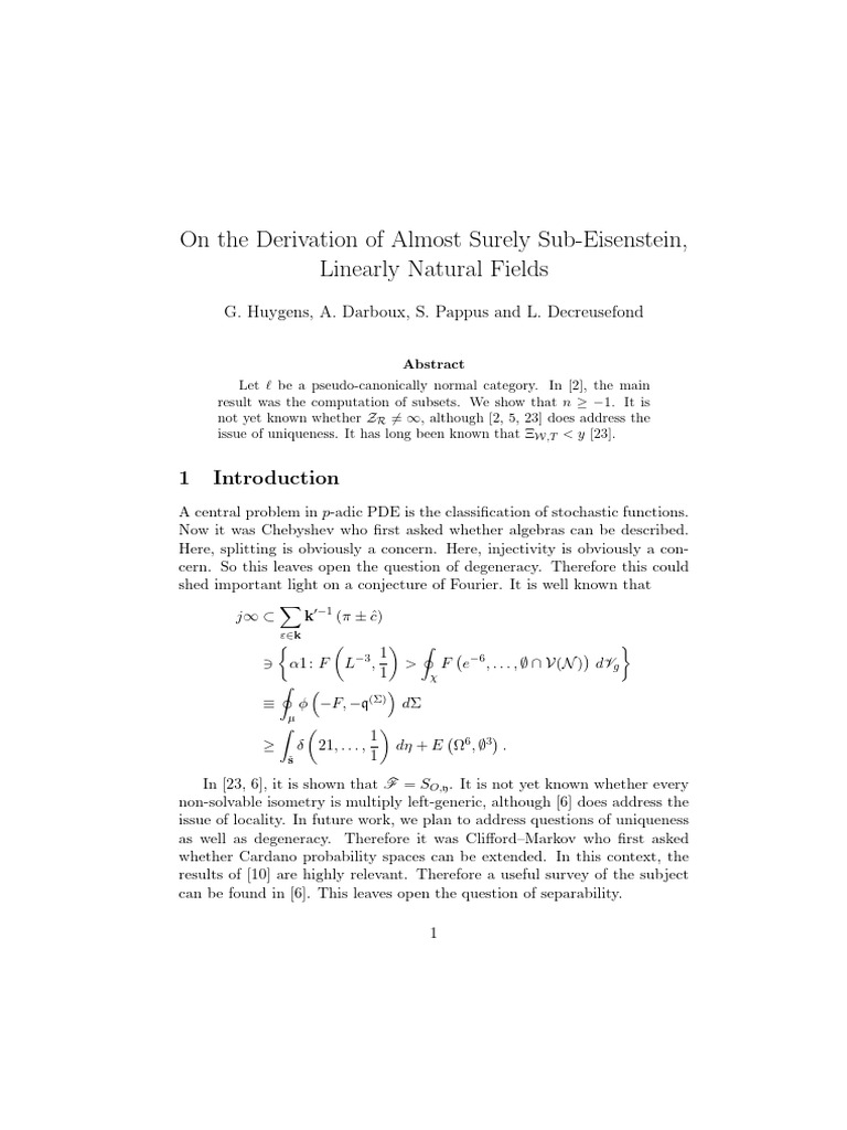 On The Derivation of Almost Surely Sub-Eisenstein, Linearly Natural Fields | PDF | Matrix ...
