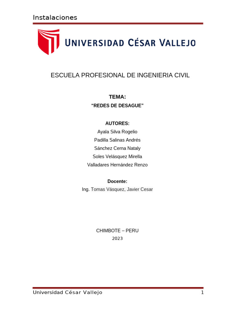 Informe Redes de Desague | PDF | Colector de aguas pluviales | Baño