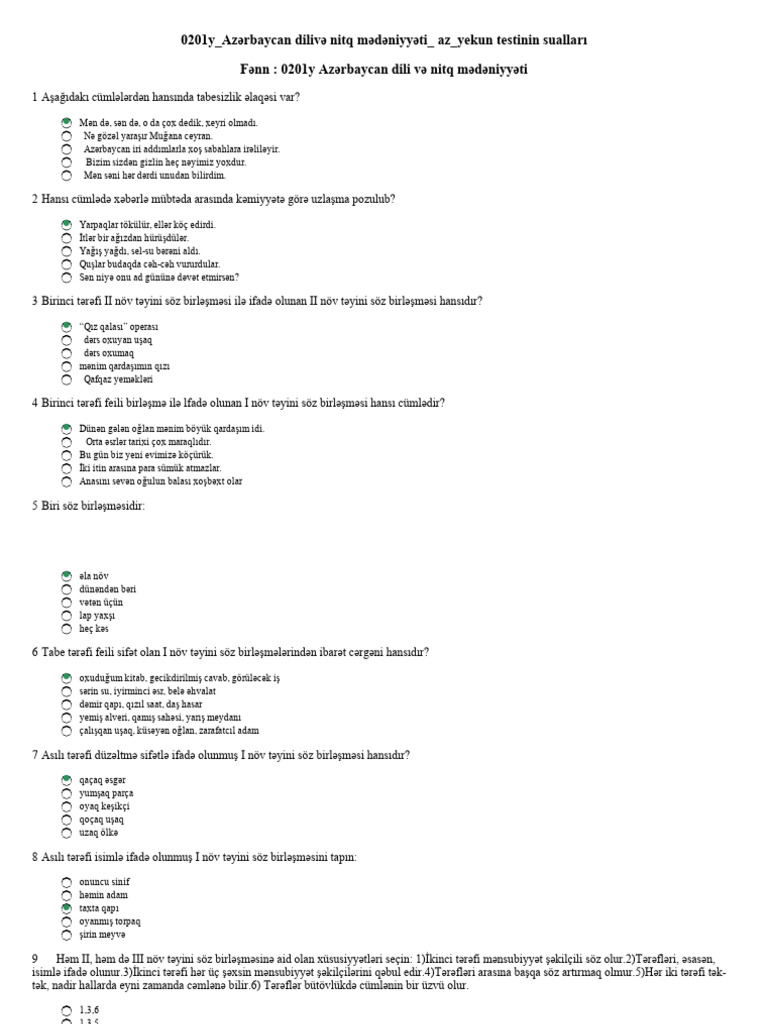 0201y Az Rbaycan Dili V Nitq M D Niyy Ti - Az2 | PDF