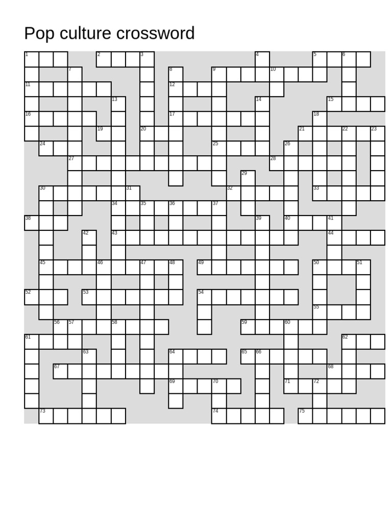 Grade 08-12 Pop Culture - Cross Word | PDF