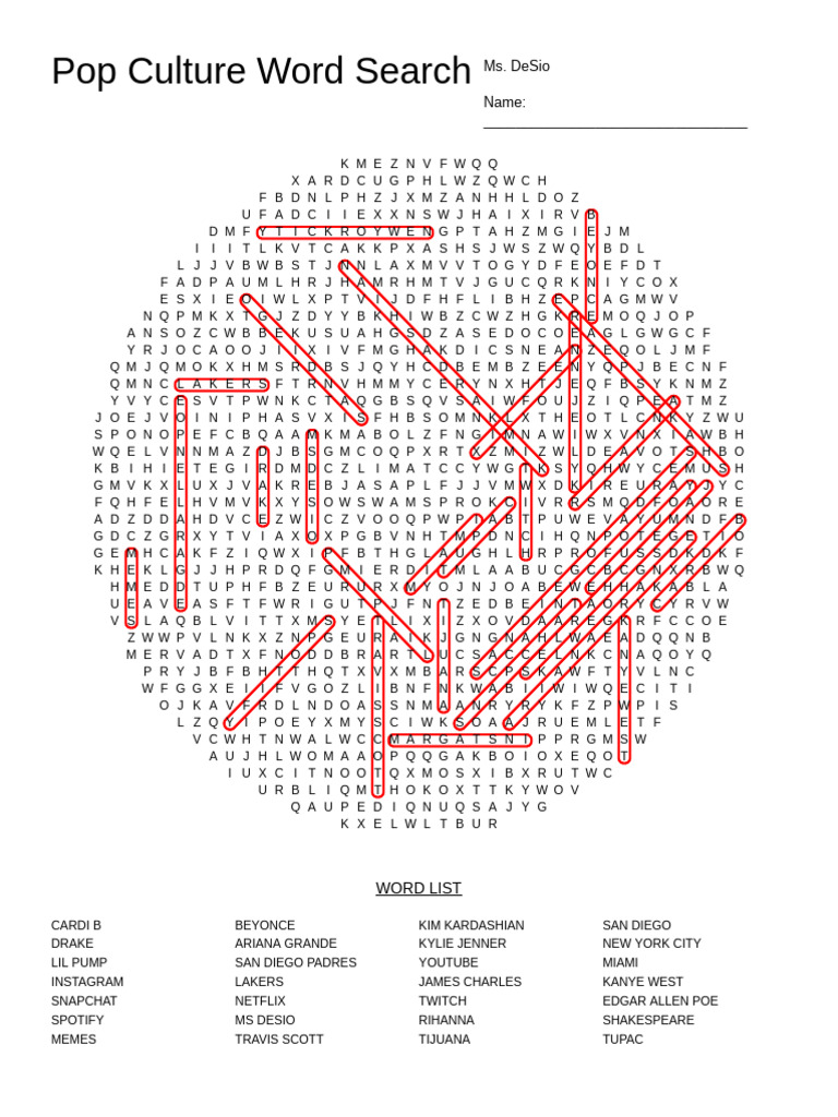 Grade 08-12 Pop Culture 2000s - Word Search KEY | PDF | Músicos ...