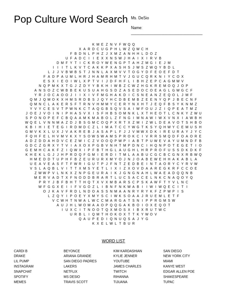 Grade 08-12 Pop Culture 2000s - Word Search | PDF | Músicos | Musica ...