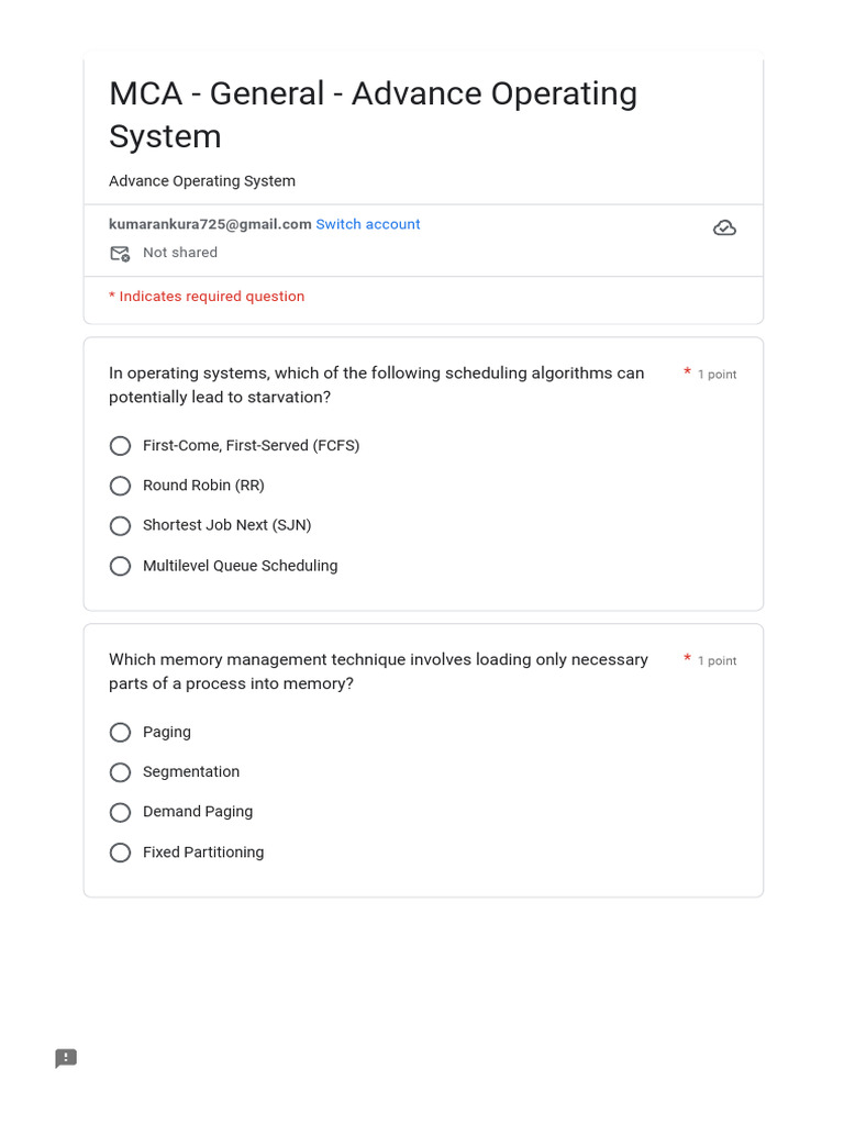Advanced OS Concepts Quiz | PDF | Process (Computing) | Scheduling (Computing)