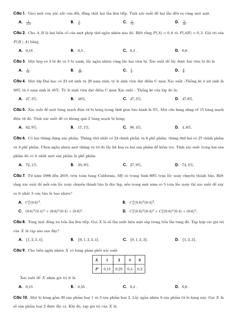 De Luyen Tap XSTK 1 | PDF