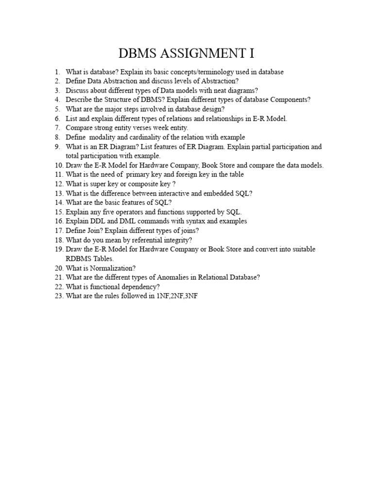 DBMS Assignment I | PDF | Computers