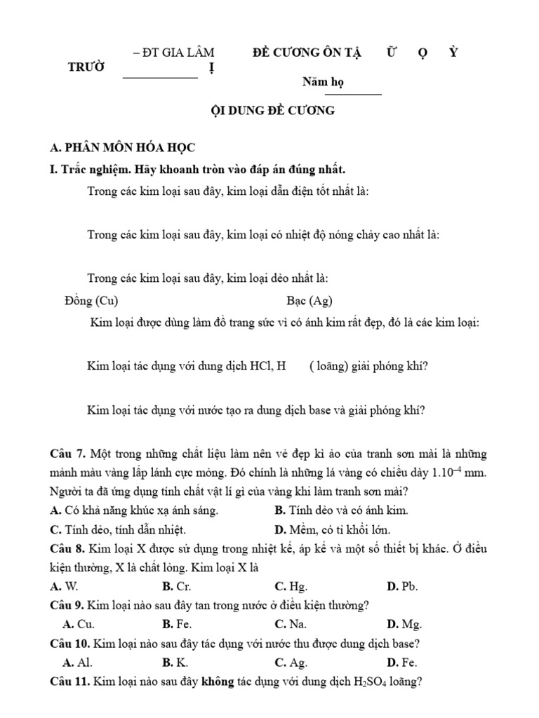 De Cuong KTGK I Mon KHTN 9 - 2710202422 | PDF