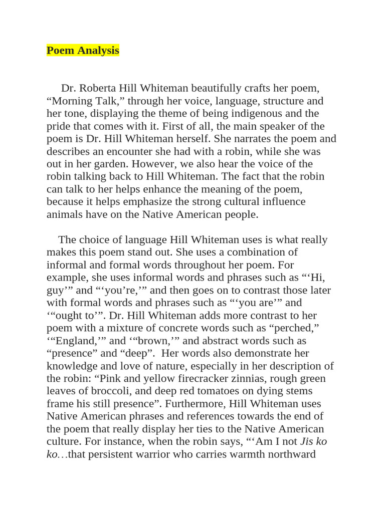 Morning Talk Poem Analysis | PDF | Poetry